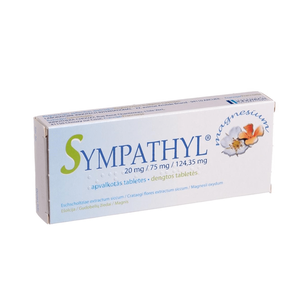 SYMPATHYL 20mg/75mg/124,35mg apvalkotās tabletes N40