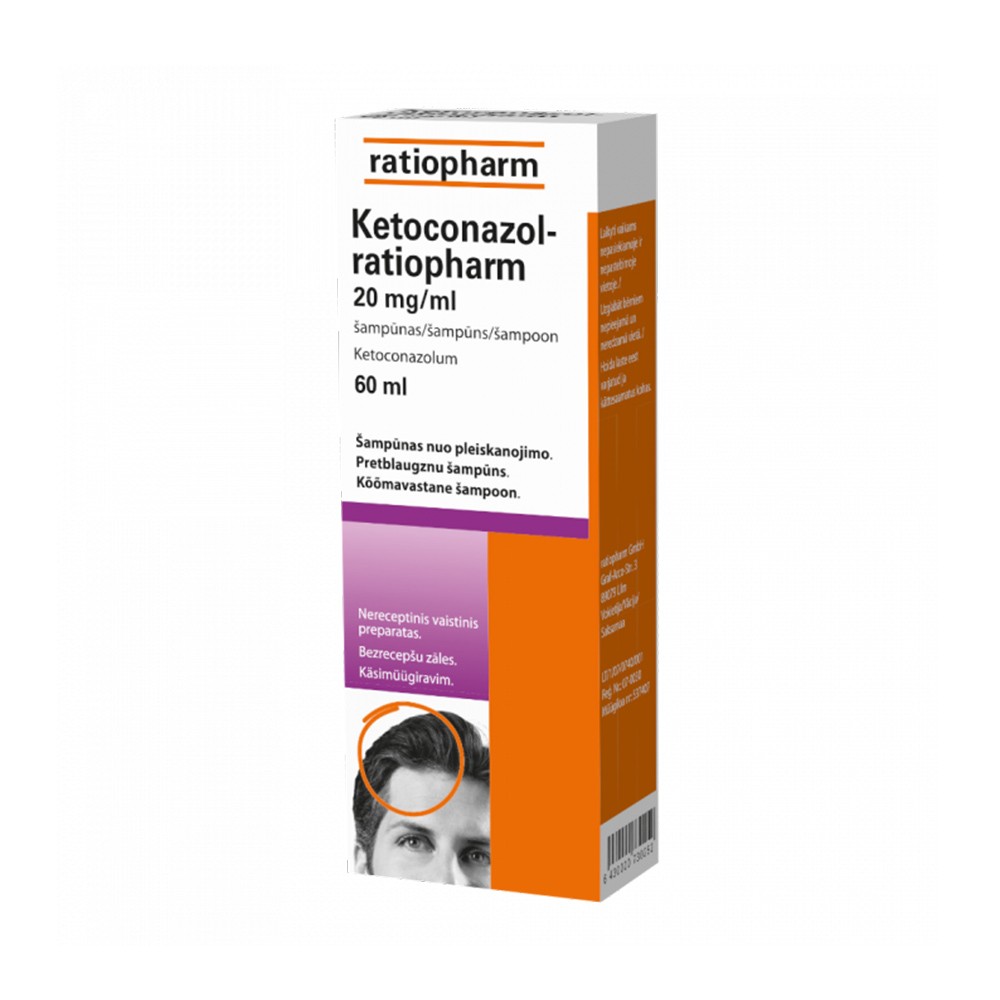KETOCONAZOL-ratiopharm 20mg/ml šampūns 60 ml | BENU.LV