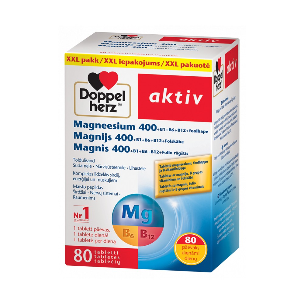 DOPPELHERZ Aktiv Magnijs 400+B6+B12+B1+Folskābe tabletes